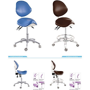 DOC.ROYAL Dental Saddle Chair Doctor's Stool PU Leather Medical Mobile Chair Two-Way Adjustment (Blue)