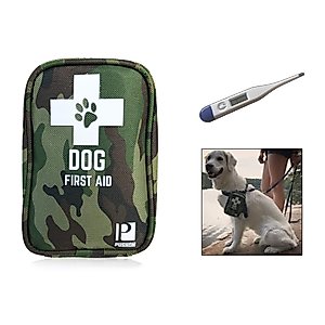 Dog First Aid Kit with Thermometer and Emergency Blanket - Puppy Kit - Pet Safety Supplies for Camping, Walks, Cycling, Car, Hikes - Treat cuts and scrapes