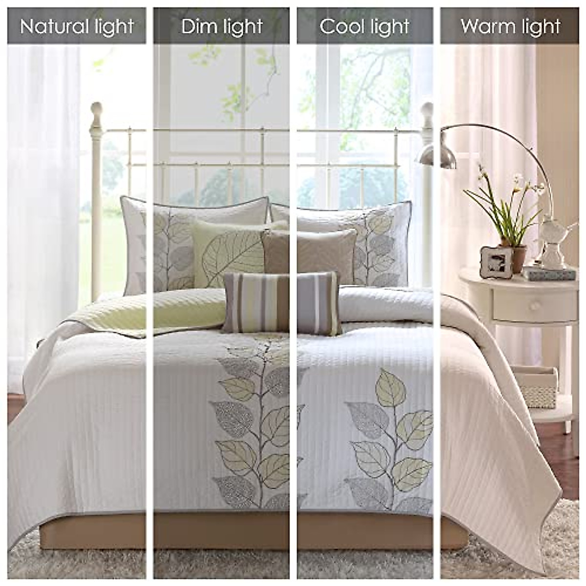 Madison Park Caelie Quilt Modern Classic Design All Season, Breathable Coverlet Lightweight Bedding Set, Matching Shams, Decorative Pillow, King/Cal King(104"x94"), Leaf Yellow 6 Piece