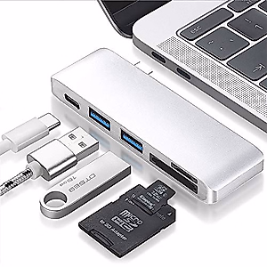 USB Hub Portable USB Hub T5 5 in 1 USB-C/Type-C to 2 USB 3.0 + USB-C/Type-C Interfaces HUB Adapter with Micro SD/SD Card Slots (Silver) (Color : Silver)