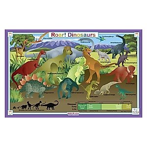 Tot Talk Made in The USA Dinosaur Placemat for Kids with STEM and Science Educational Activities on The Back - Waterproof, Washable Placemats for Kids