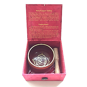 JIVE® Tibetan Chakra Singing Bowl Set Palm Size Root Chakra Red Singing Bowl - Premium Quality