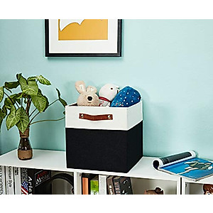 DECOMOMO Cube Storage Bins | Fabric Storage Cubes Closet Organizer Cubby Bins for Shelves Cloth Nursery Decorative Storage Cubes with Handles (Black &White, 11 x 11 x 11 inch)