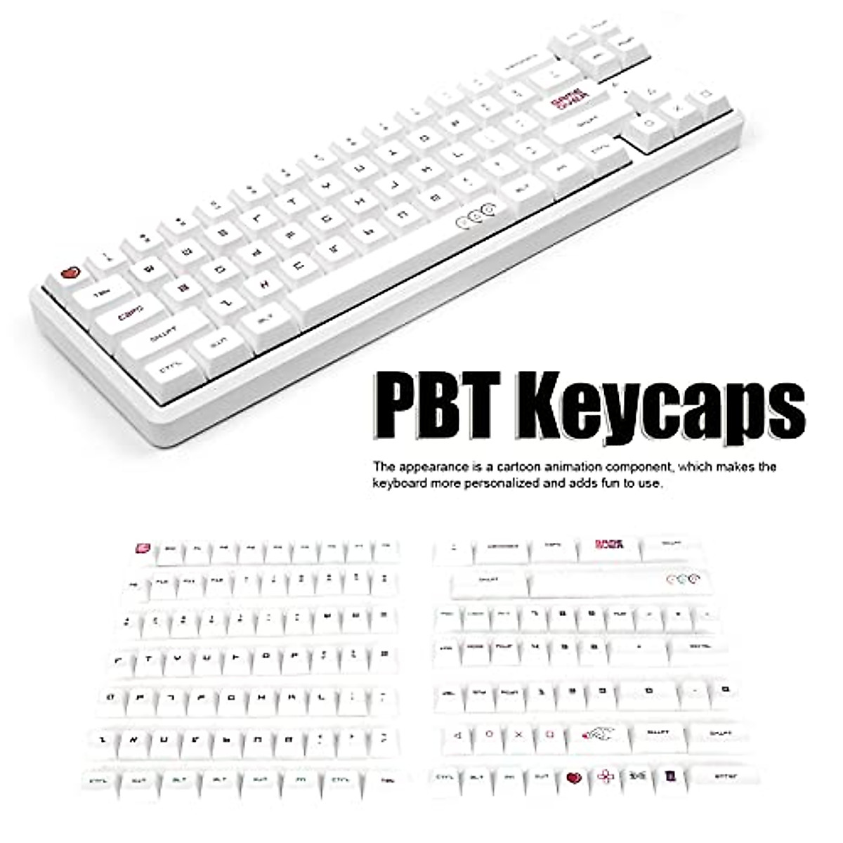Yoidesu 118 Keys PBT Keycaps, Oil Resistant XDA Cartoon Keycap for General Mechanical Keyboard Gaming Keyboard Keycap with Shaft Puller(White)