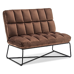 MCombo Loveseat Sofa Couch, Mid-Century Velvet Armless Settee, 2-Seater Upholstered Bench for Living Room Bedroom 4018 (2 Sets Brown)