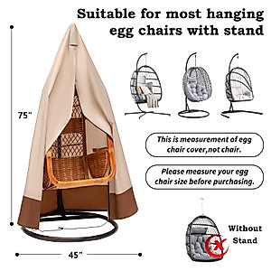 Egg Chair Cover with Waterproof Zipper,Outdoor Hanging Egg Chair Cover with Air Vent,Egg Swing Chair Cover Patio Wicker Hanging Chair Covers UV Resistance (75 X 45 Inches)
