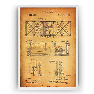 Magic Posters Wright Brothers Patent Prints - Flying Machine 1913 - Vintage Art Posters Pilot Gifts For Men Women Aviation Blueprint - Frame Not Included