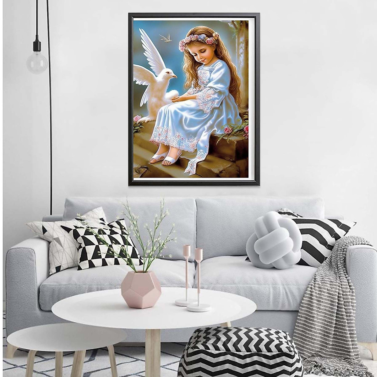 Sheehow 5D Diamond Painting Kits for Adults Angel Girl, Full Drill Diamond Art Pigeons, Gem Pictures by Numbers Art, DIY Cross Stitch Jewel Art Rhinestone Craft for Home Wall Decor 12X16 inch