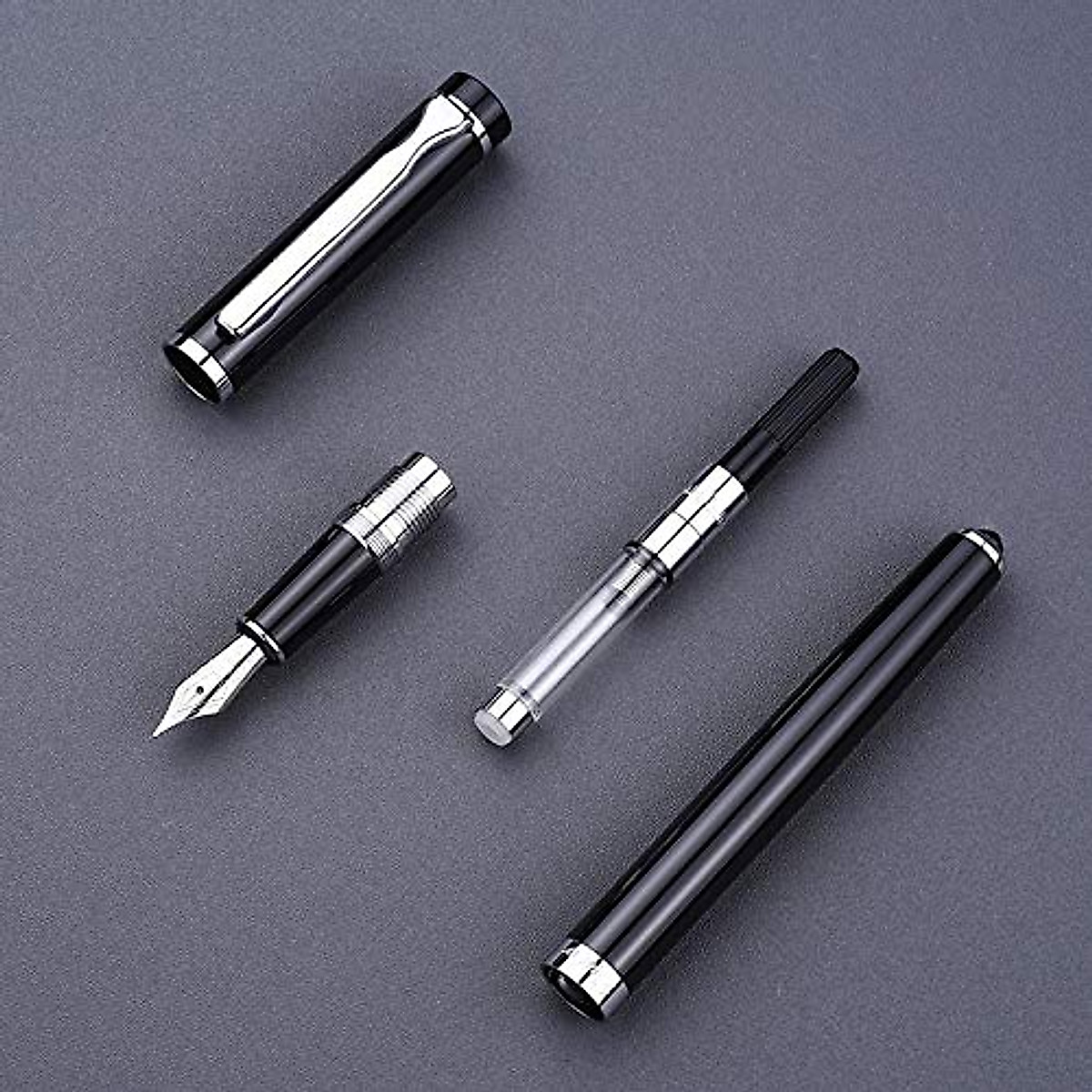 Duke Black Fountain Pen Set Fine Nib with Ink Cartridge Converter and Case