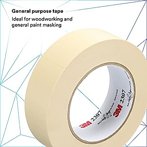 3M Masking Tape 2307, Tan Color, General Purpose, Rubber Adhesive, Crepe-Paper Backing, 24 mm x 55 m, 5.2 mil, 1 Roll