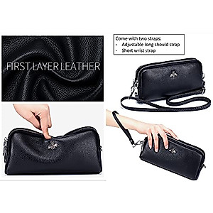 Genuine Leather Small Crossbody Bag Touch Screen Phone Case Wristlet Clutch Handbag for Women Girls (L1- Black)