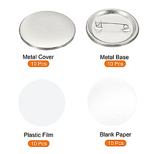 PATIKIL 1.72inch Button Parts, Blank Button Making Supplies,10Pcs Round Badge Parts DIY Pin Maker Kit for Button Maker Machine with Metal Cover Metal Base, Film and Blank Paper