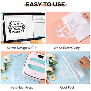 HTVRONT Heat Transfer Vinyl White Iron on Vinyl-12"x 60FT White HTV Vinyl Roll Easy to Cut & Weed for Heat Vinyl Design (White)