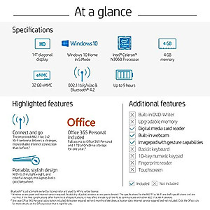 HP Stream 14-inch Laptop, Intel Celeron N3060 Processor, 4 GB SDRAM Memory, 32 GB eMMC Storage, Windows 10 Home in S Mode (14-cb010nr, Aqua Blue) (Renewed)