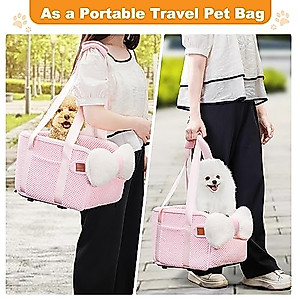 LOOBANI Center Console Dog Car Seat on Car Armrest, Comfortable Dog Car Seats for Small Dogs Cats to See Out Window Up to 12 Lbs, Portable Dog Booster Seat Fits Perfectly for Car, Travel, Home (Pink)