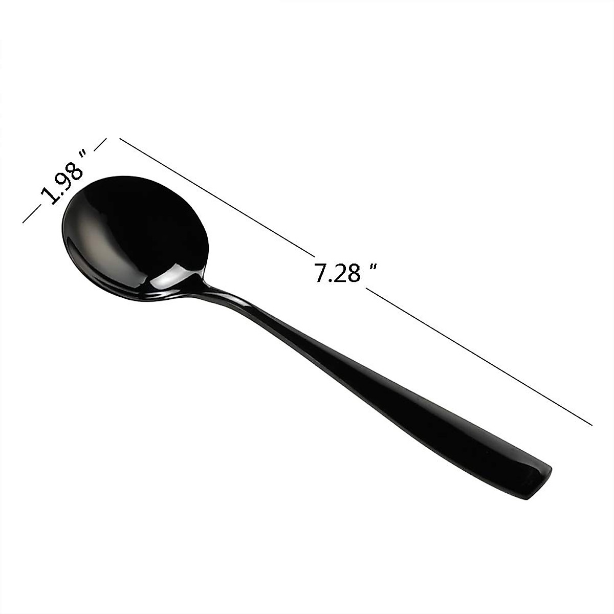 Teyyvn 16-Piece Round Soup Spoons, Black Stainless Steel Bouillon Spoon