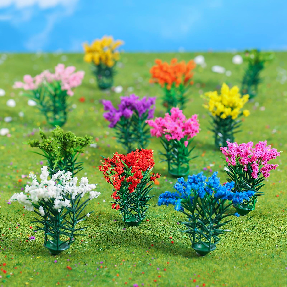 Yetaha 50Pcs Mini Colorful Flower Clusters, Miniature Flower Vegetation Groups Static Scenery Model for DIY Craft Train Landscape Railroad Scenery Sand Military Layout Model War Gaming Terrain