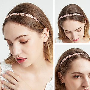 Oriamour Rose Design Rhinestone Crystal Wedding Headband Bridal Headpieces Simple Design Bridal Headband (Rose Gold)