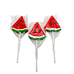 Watermelon Candy Lollipops - 12 Suckers Individually Wrapped - Summer Party Favors - Pool Party Treats - BBQ - Goodie Bags for Kids Birthday Party - Wedding Party Candy Buffet - Hand Decorated Pops