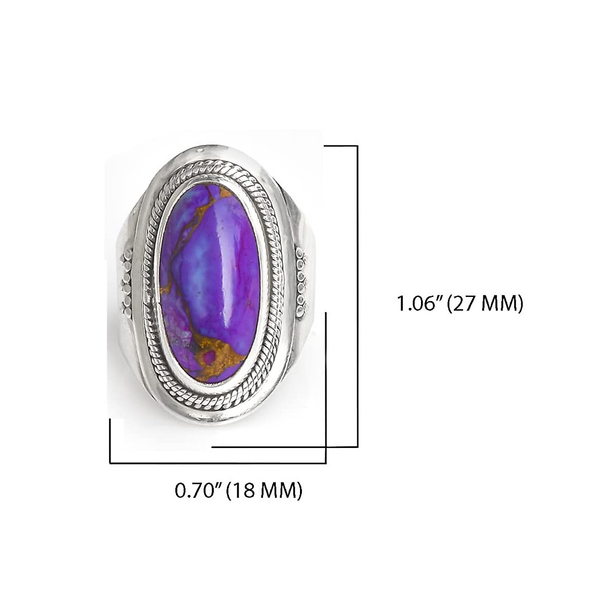 YoTreasure Purple Copper Turquoise Bold Ring .925 Sterling Silver Jewelry