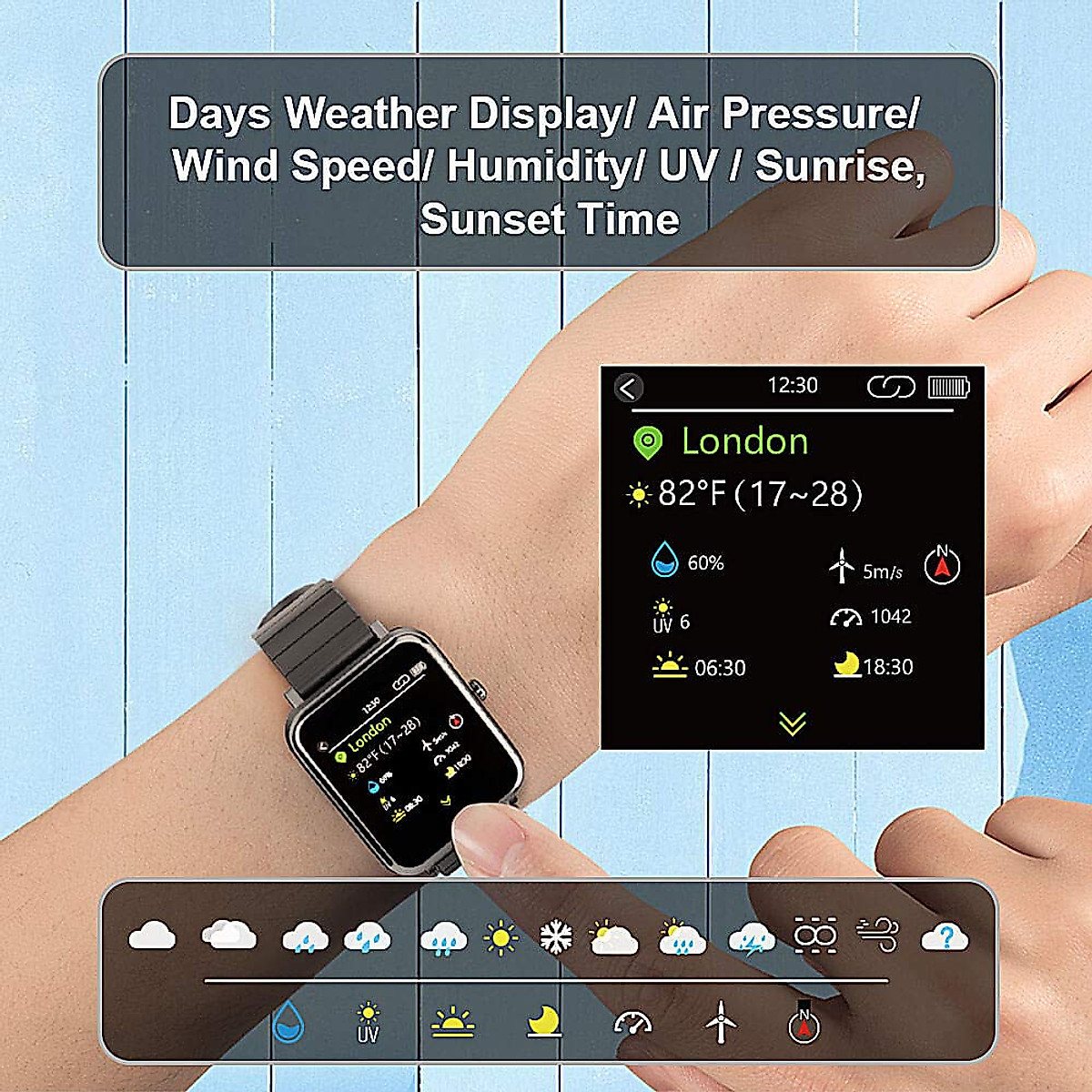 Tinwoo Smart Watch for Women Men, All-Day Activity Tracker Bluetooth Fitness Pedometer,Smart Watches for iOS, Android Phone, with Heart Rate Monitor (TPU Band Black)