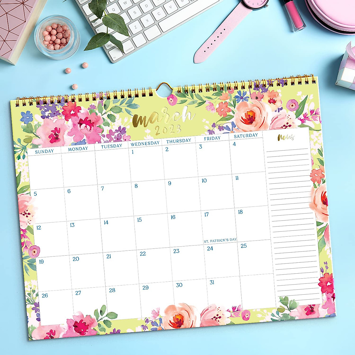 S&O Watercolor Floral Wall Calendar from Jan 2023-Jun 2024 - Tear-Off Monthly Calendar - 18 Month Academic Wall Calendar 2023-2024 - Hanging Calendar to Track for Anniversaries & Appointments - 10.5x13.5”in