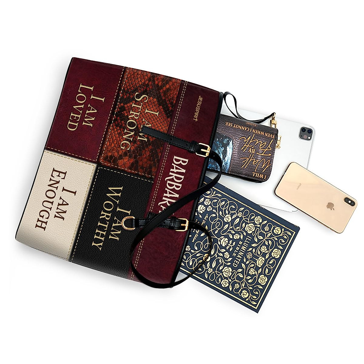 Jesuspirit Personalized Leather Tote Bag For Women - I Am Strong Religious Bible Bags - Jesus Stuff Tote Bag - Christian Gifts Church Bag For Women Large Size