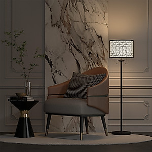 Inlight 59" High Double Shade Pull Chain Modern Floor Lamp for Living Room, Black Metal Frame and White Fabric Shade, Bulb Not Included, IN-0857-2-BK