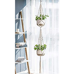 Mkono Set of 3 Wood Wall Hanging Shelves Boho Decor and Set of 4 Macrame Plant Hanger