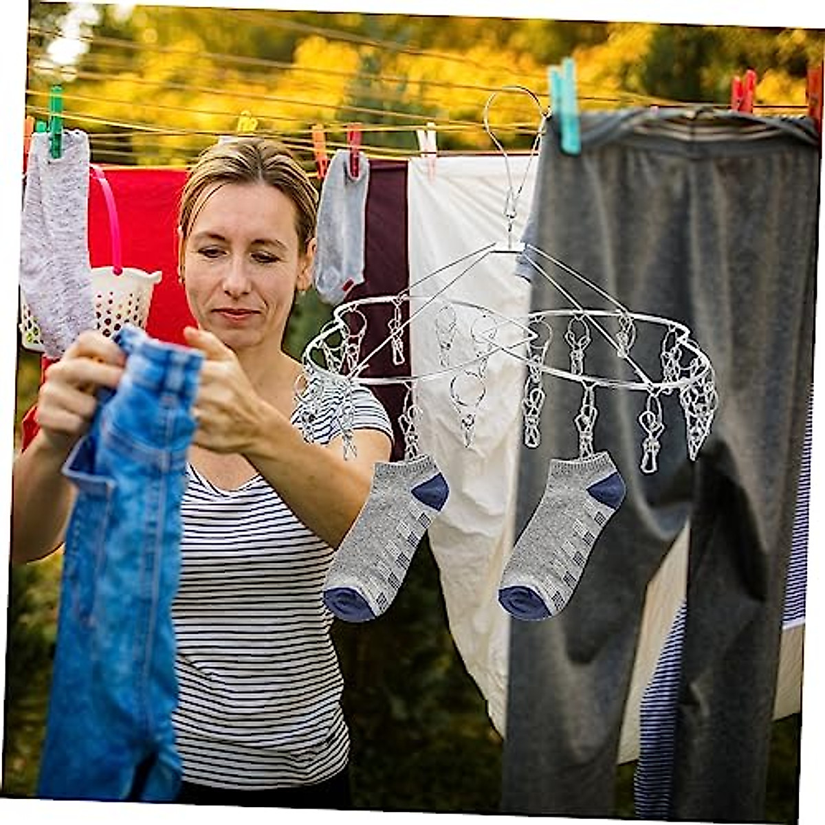 OKUMEYR 1pc Drying Rack Stainless Steel Clips Foldable Clothes Drying Rack Folding Clothes Hanger Clothes Drying Hanger Laundry Drying Rack Collapsible Multi Hanger Stainless Steel Silver