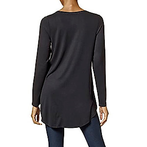 HUE Women's Perfect Legging Tunic Tee, Black – Long Sleeve, Large
