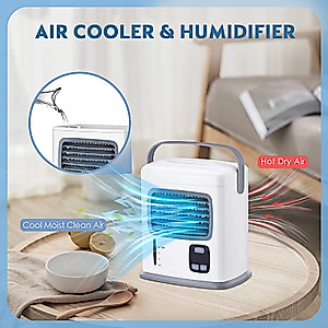 Air Choice Quiet Evaporative Air Cooling Cooler - 3 in 1 Mini Air Conditioner Cooling Fan, 12H Timer 500ML Water Tank, Adjustable Angles w/2 Speeds, Ideal for Desk Table Home Room Bedroom Office Dorm