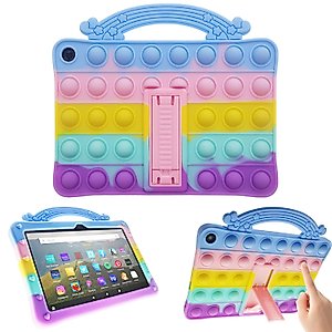 LUSTAM Pop it Case for All New Amazon Fire HD 8 and HD 8 Plus Tablet (8" 10 Generation, 2020 Release), Fidget Poppers Pop its Poppet Foldable Kickstand Silicone Handle Kids Friendly Protective Case