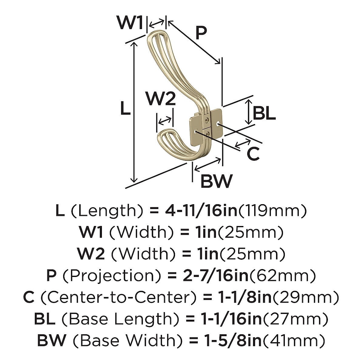 Amerock H37006BBZ | Vinland Double Prong Decorative Wall Hook | Golden Champagne Hook for Coats, Hats, Backpacks, Bags | Hooks for Bathroom, Bedroom, Closet, Entryway, Laundry Room, Office