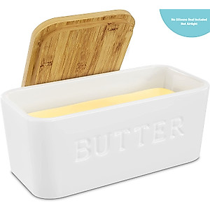 Large Butter Dish with Lid for Countertop, Ceramic Butter Dishes with Lid, White Butter Keeper with a Loose Lid [No Silicone Seal], Butter Container for Refrigerator