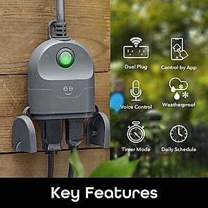 Geeni Outdoor Duo Wi-Fi Smart Plug, Weatherproof, No Hub Required, Wireless Remote Control and Timer - Smart Outlet Compatible with Alexa, The Google Home, 1 Dual Socket (2 Outlets)