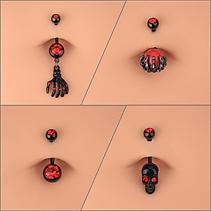 OUFER 4PCS Belly Button Rings Navel Rings Surgical Steel Black Ghost Belly Piercing Jewelry Belly Rings for Women