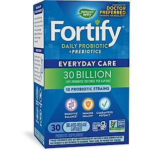 Nature's Way Fortify Daily Probiotic + Prebiotic for Men and Women, 30 Billion Live Cultures, Digestive and Immune Health Support* Supplement, 30 Capsules
