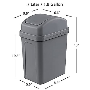 Ramddy 3 Pack Plastic Garbage Can, Gray, 7 L Trash Can with Swing Lid
