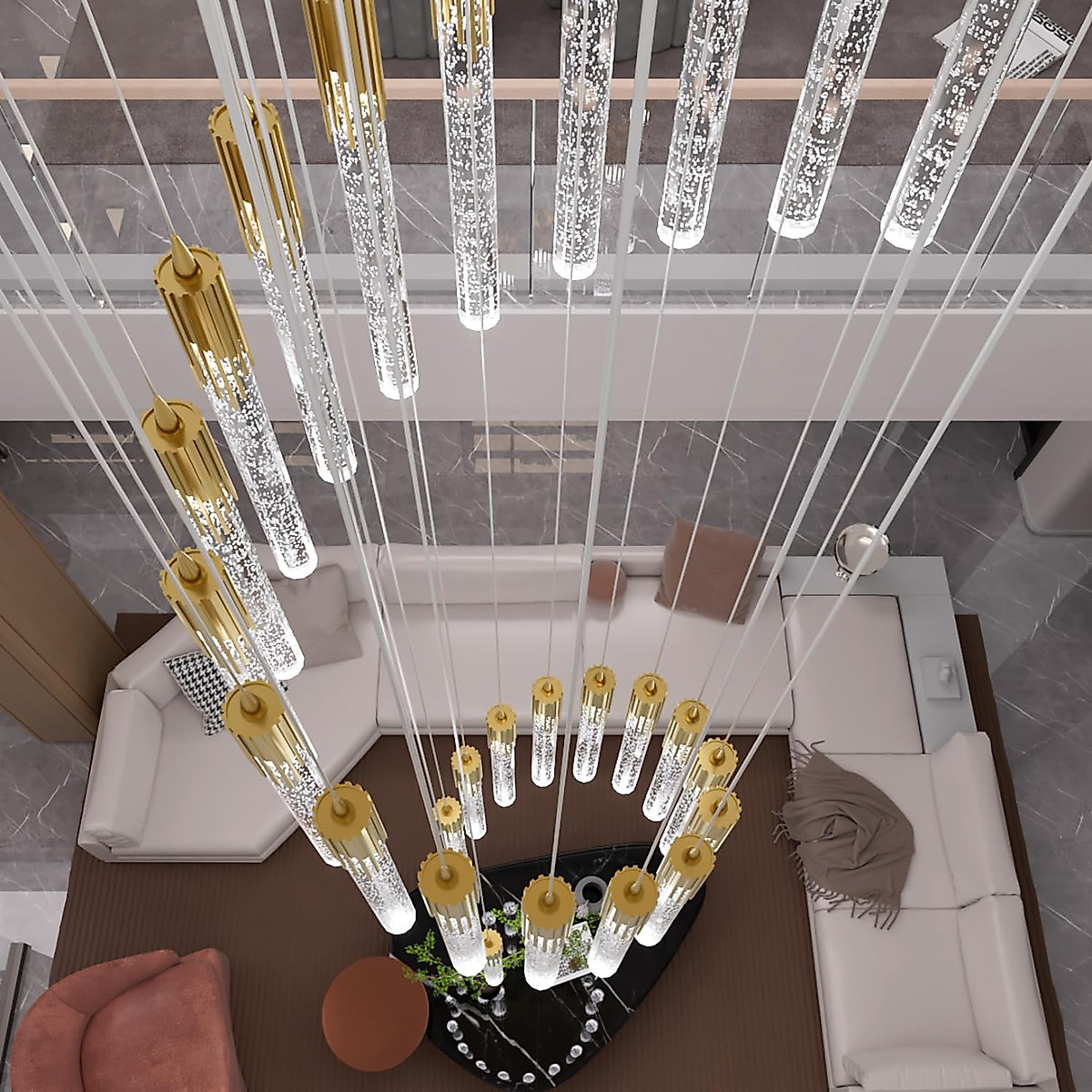 Flashing God Gold 28 Lights Large Foyer Chandeliers for High Ceilings 12 feet Long Spiral Stair Pendant Chandelier Crystal Ceiling Light Fixtures Dimmable 2700k-4500k-6000k