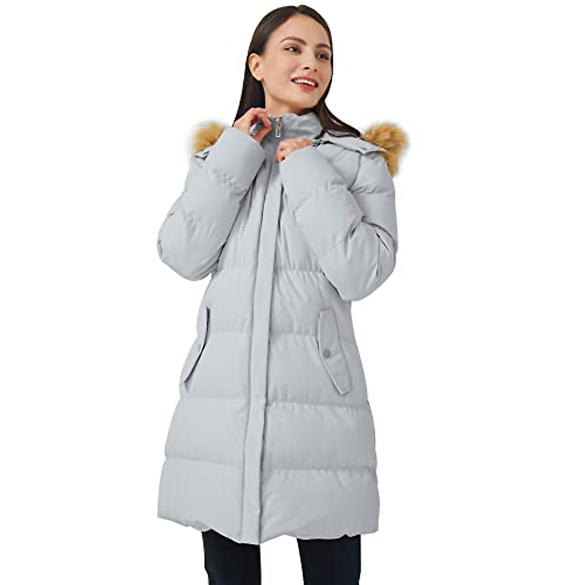 WenVen Women's Winter Puffer Coat Parka Jacket with Fur Removable Hood (Grey,XL)