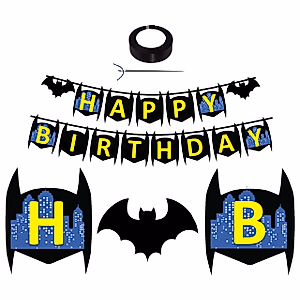 Vision Licensed Bat Superhero Large 6" Happy Birthday Banner Sign | Unique Bat design City Background For Kids Bat Birthday Theme Party Supplies