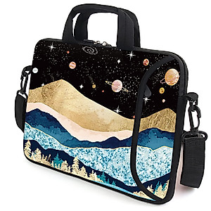 AMARY 15.4" 15.6" laptop sleeve adjustable shoulder strap with handle accessory pocket for men women (Mountains Galaxy)