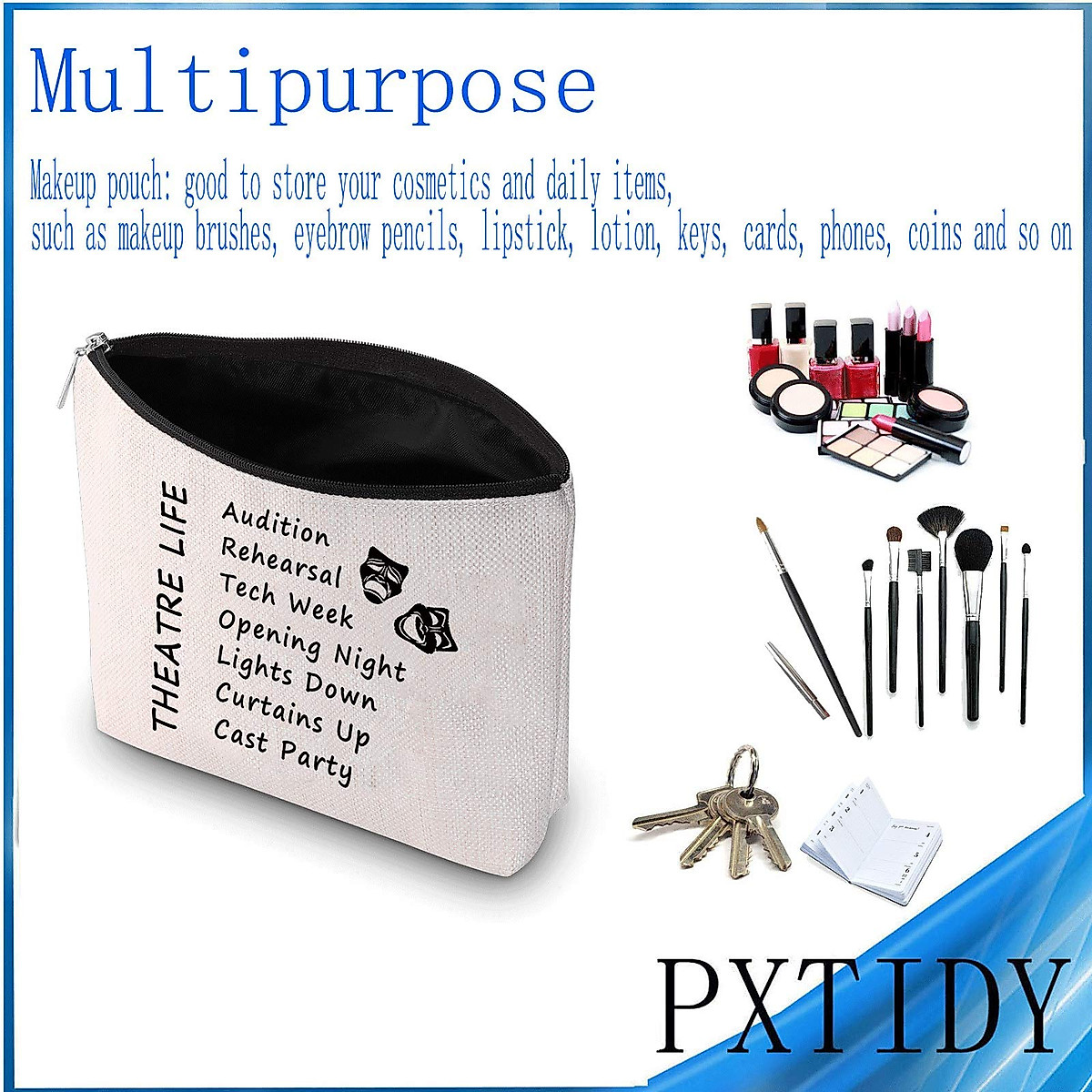 PXTIDY Theatre Life makeup Bag Drama Theater Gifts Comedy Tragedy Mask Theatre Drama Bag Drama Actor Actress Gifts Pouch(beige)