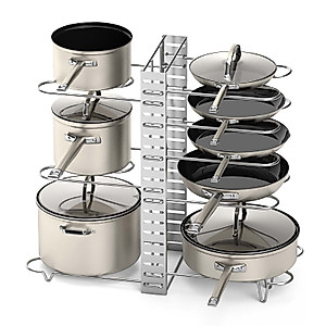 Vdomus Pot Rack Organizer with 3 DIY methods, Pot and Pan Lid Storage for Cabinet kitchen, 8+ Pots and Pan Holder Pot Racks, Adjustable Pot and Pan Rack Lid Holder (Silver)