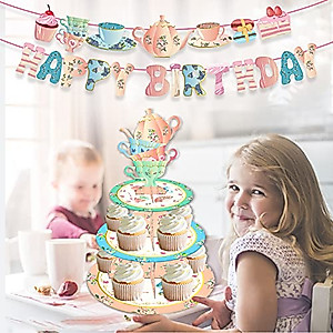 CC HOME Tea Party Cupcake Stand 3 Tier Tea Party Party Supplies Cake Stand for Kids Birthday Party Decorations Tea Party Theme Party Baby Shower Birthday Party Supplies