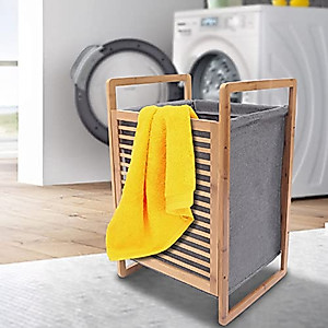 One-Section Organizer Storage Shelf with Bamboo Frame and Baskets Storage Drawers Unit,Laundry Towel Hamper Cabinet Tower One Part Compartment Sorter Basket