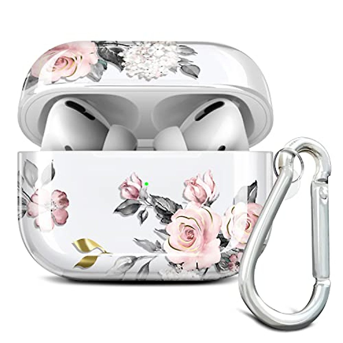RXKEJI Compatible AirPods Pro Case Cover, Rose Flower Clear Case Cute Protective Soft Shockproof Cover with Keychain for Women Girls Compatible with AirPods Pro Wireless Charging Case - Pink
