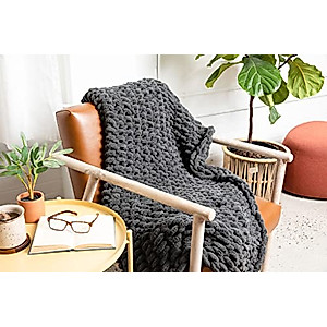 Chunky Knit Cozy Yarn Oversized (50" L x 60" W) Blanket, Fluffy Comfort Machine Washable, Thick Soft Included Laundry Bag
