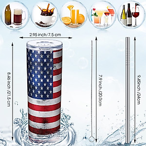 American Flag Water Tumbler, 4th of July Gifts Patriotic Cup, Patriotic Party Supplies for Labor Day, Memorial, Veterans Day, 20 oz Vacuum Insulated Tumbler with Lid, Straw and Brush (Stylish Style)